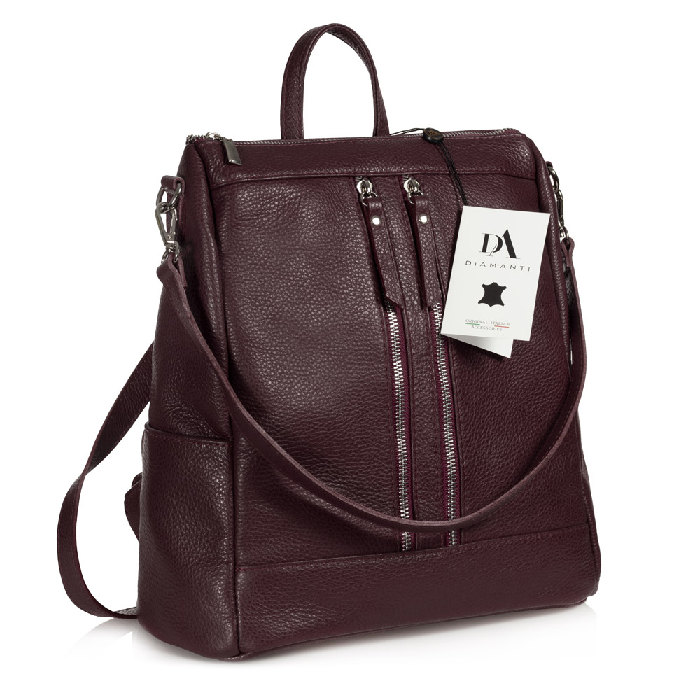 Rucsac tip geanta de dama, din piele naturala, DiAmanti Cerullo Bordo Scuro