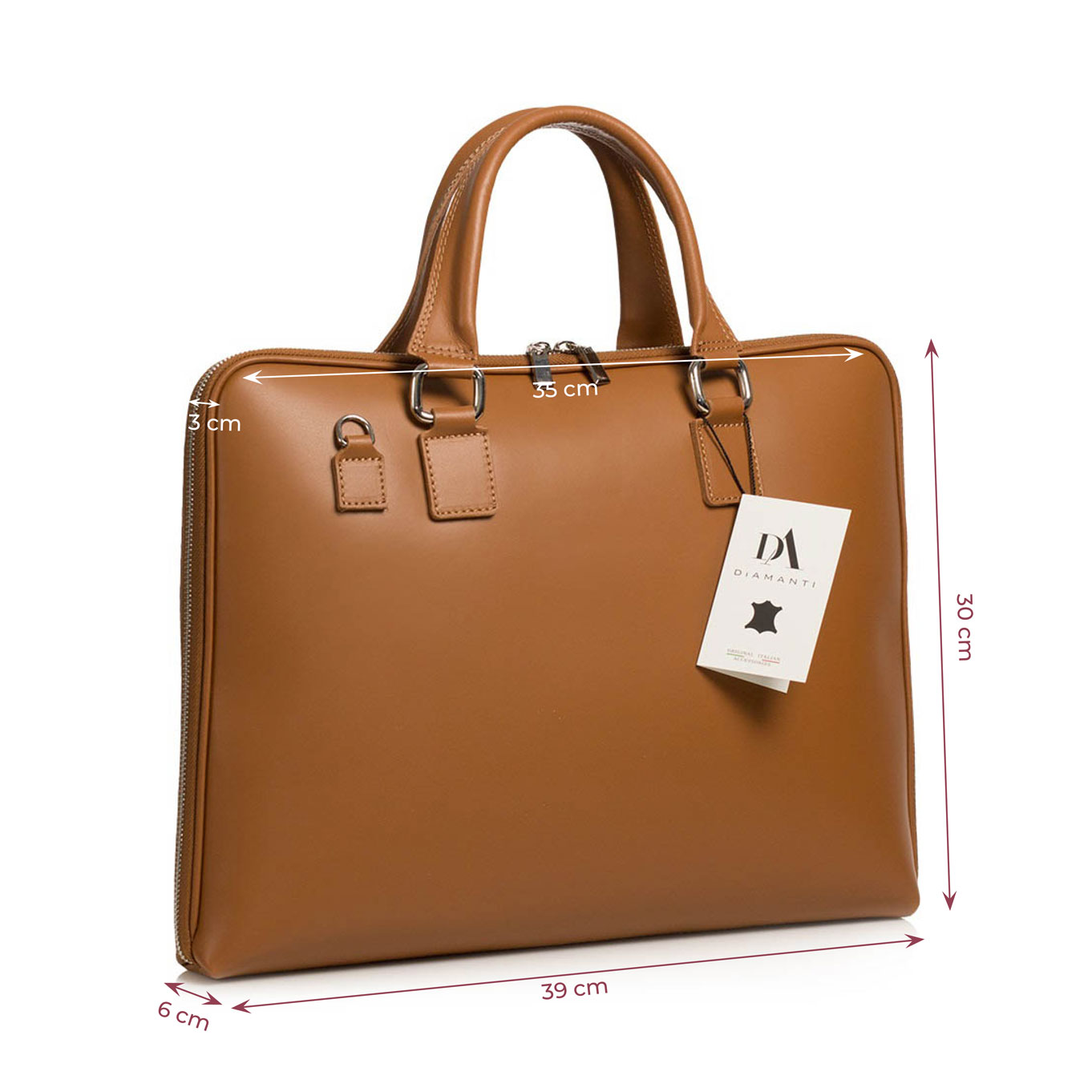 Geanta laptop 15.6 inch din piele naturala DiAmanti Rimini Cuoio ...