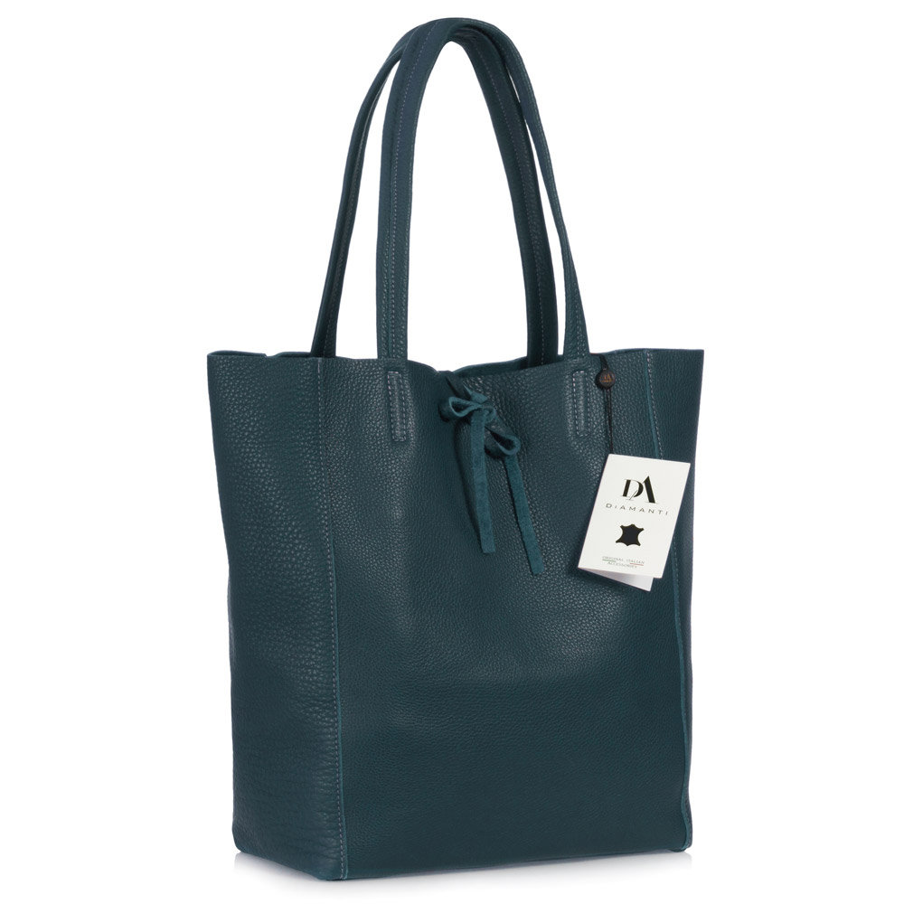 Geanta shopper din piele naturala DiAmanti Luisa Albastru Petrol ...