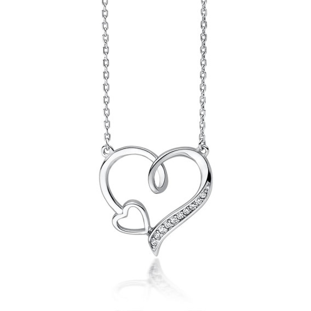 Colier argint inimi cu pietre DiAmanti Z1661N-DIA - Diamanti.ro