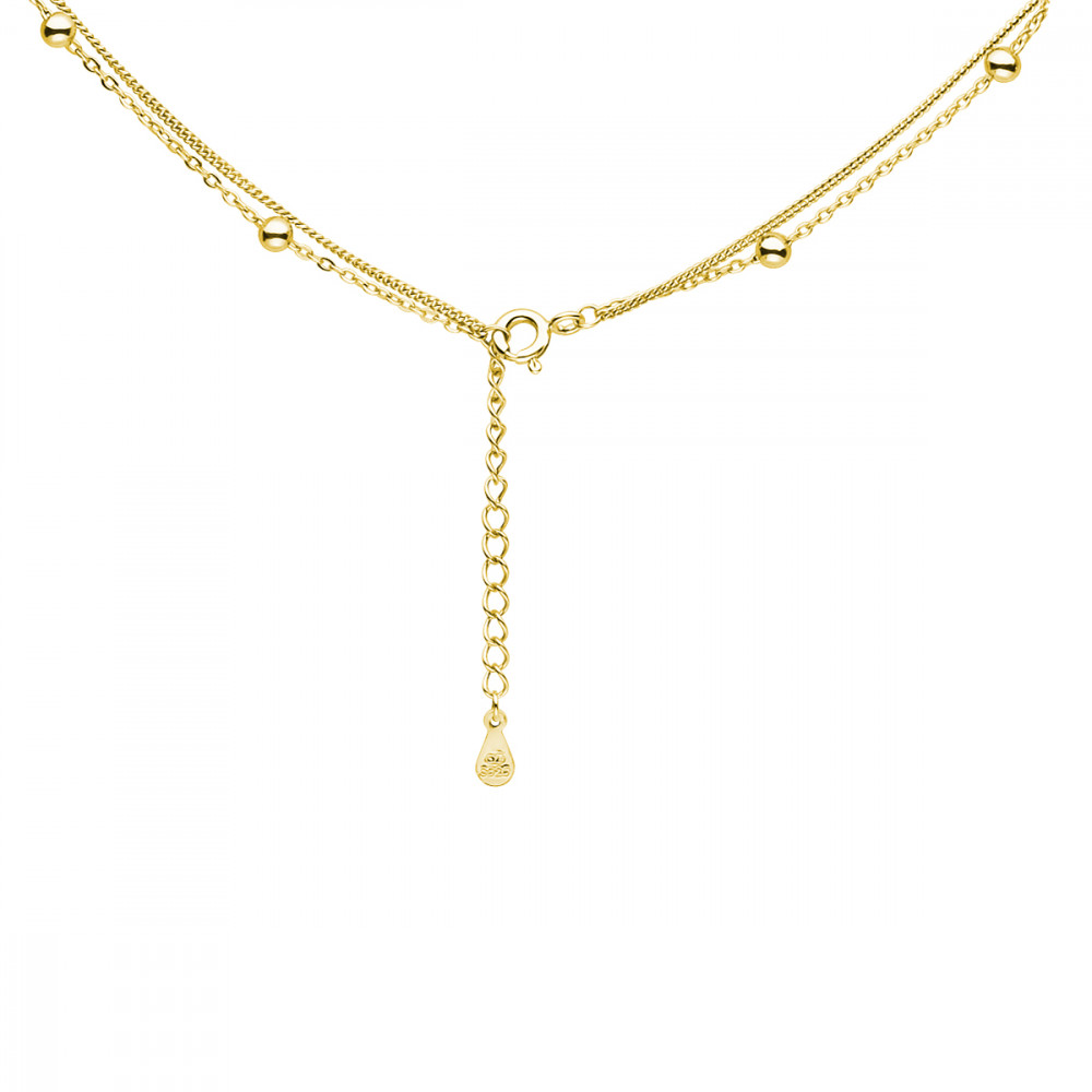 Colier argint placat cu aur galben cu dublu lantisor si bilute DiAmanti ...