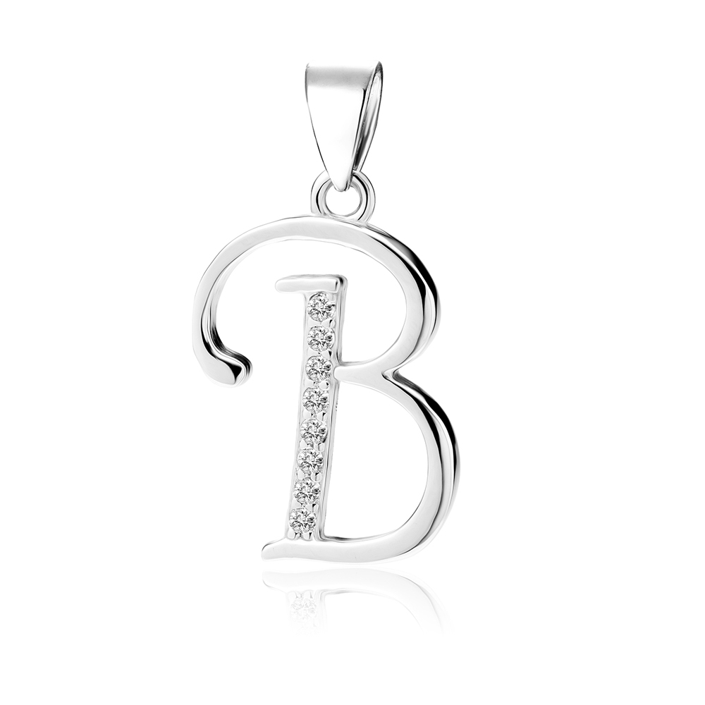 Pandantiv initiala litera B din argint cu pietre DiAmanti LZ0002_B-DIA ...