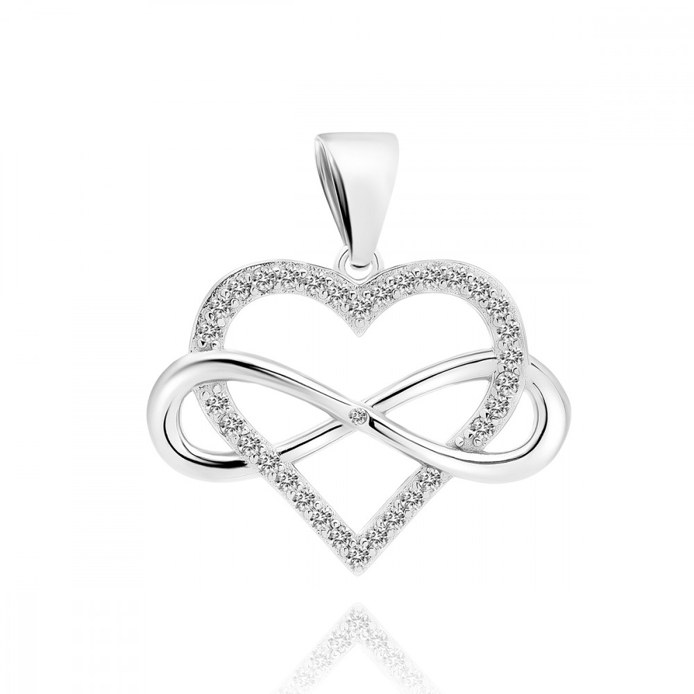 Pandantiv argint inima cu pietre si infinit DiAmanti Z1781CR_W-DIA ...