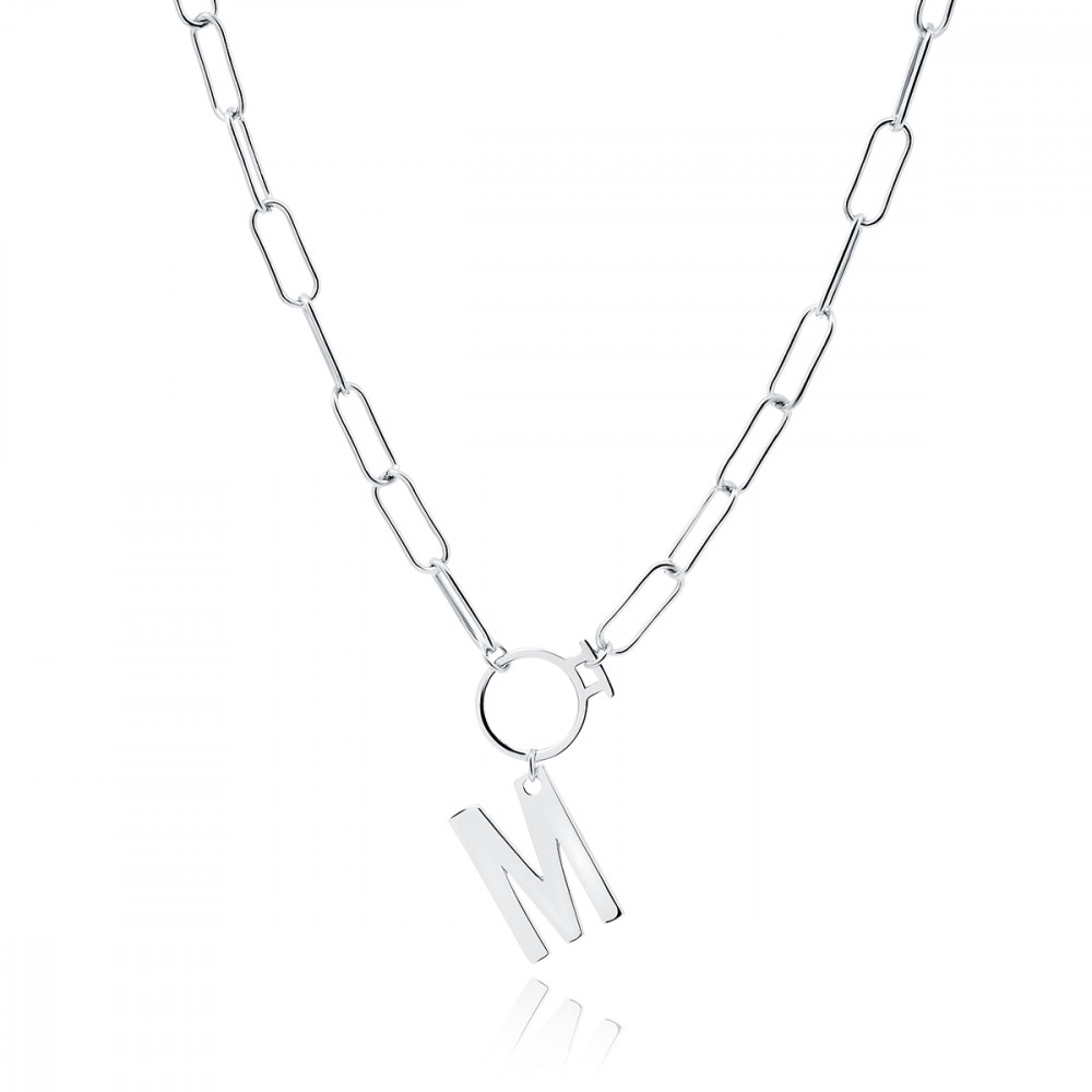 Colier argint cu initiala litera M DiAmanti LZ0005NR_M-DIA - Diamanti.ro
