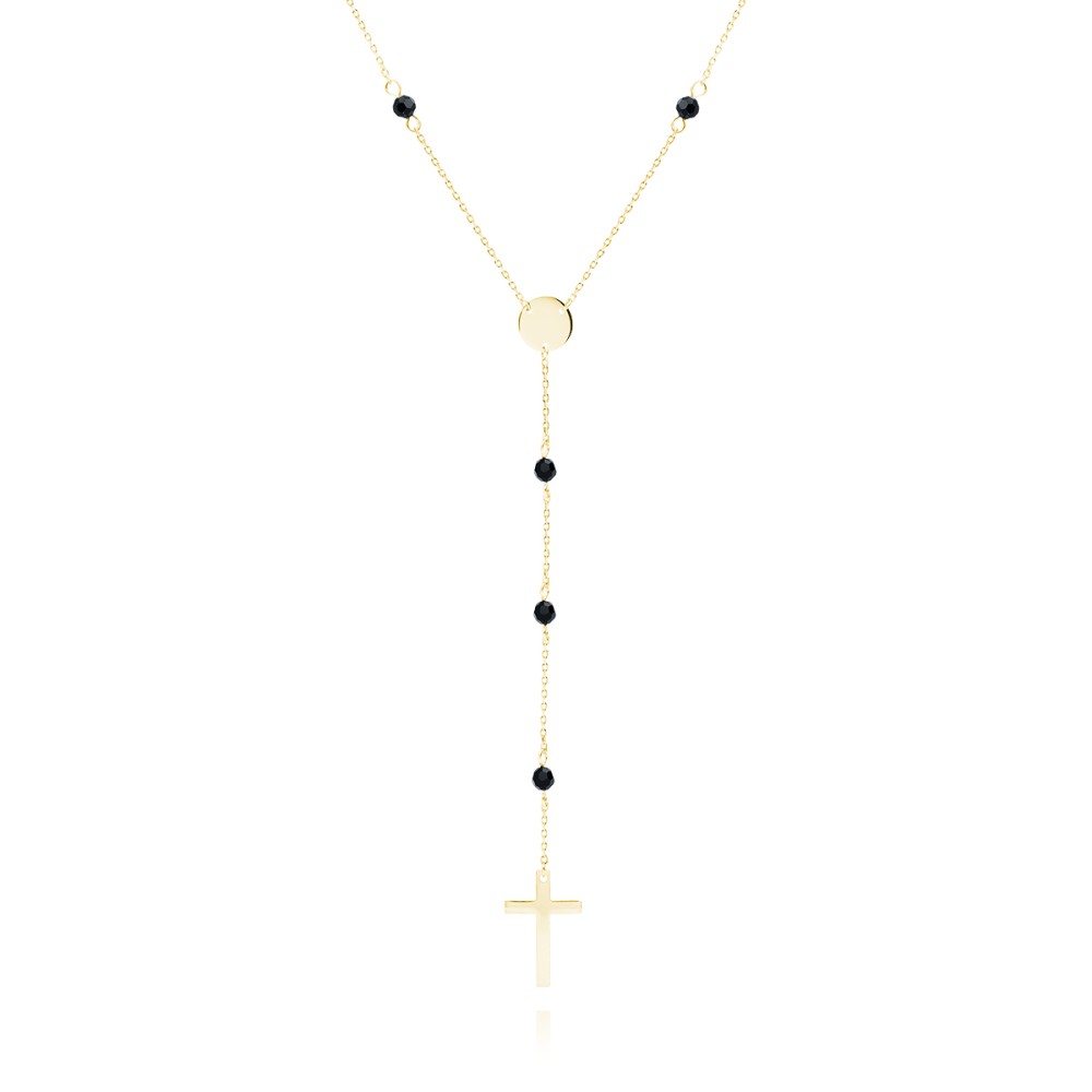 Colier lung argint placat cu aur galben cu cruciulita Black Spinel ...