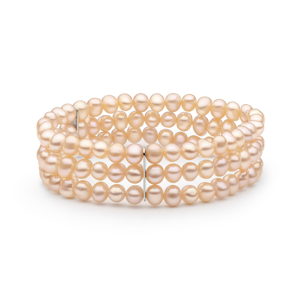 Bratara perle naturale roz piersica si argint DiAmanti 212-02B_P-G ...