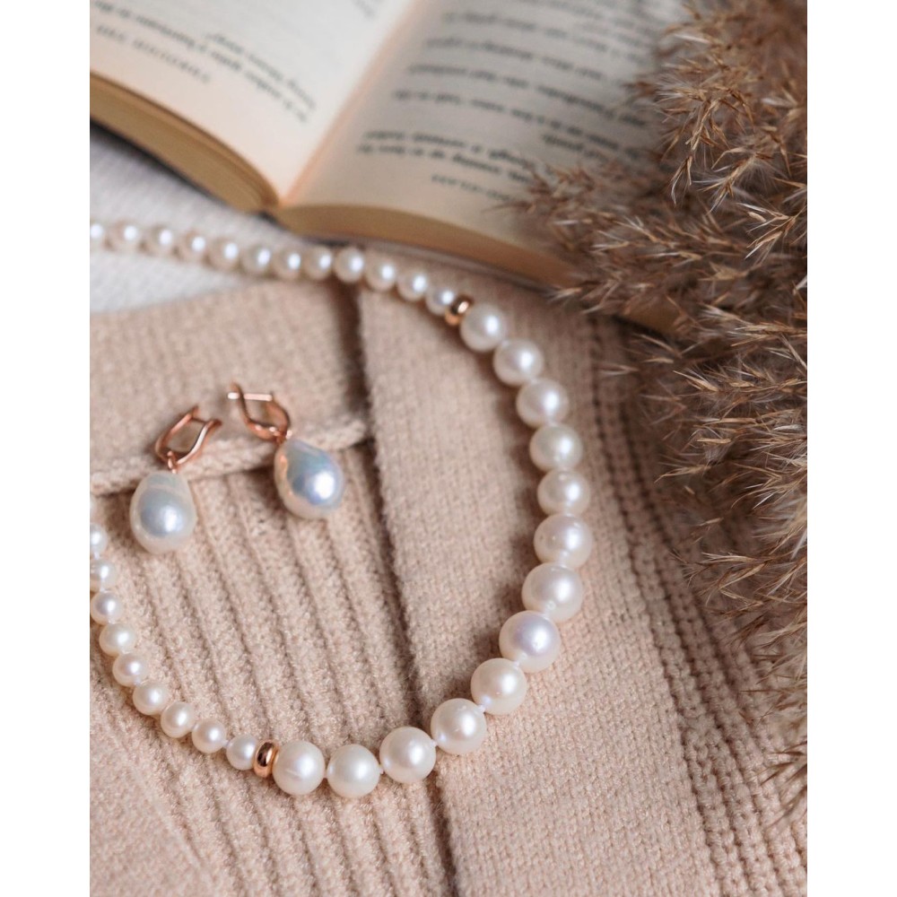 Colier perle naturale albe si argint placat cu aur roz 46 cm DiAmanti ...