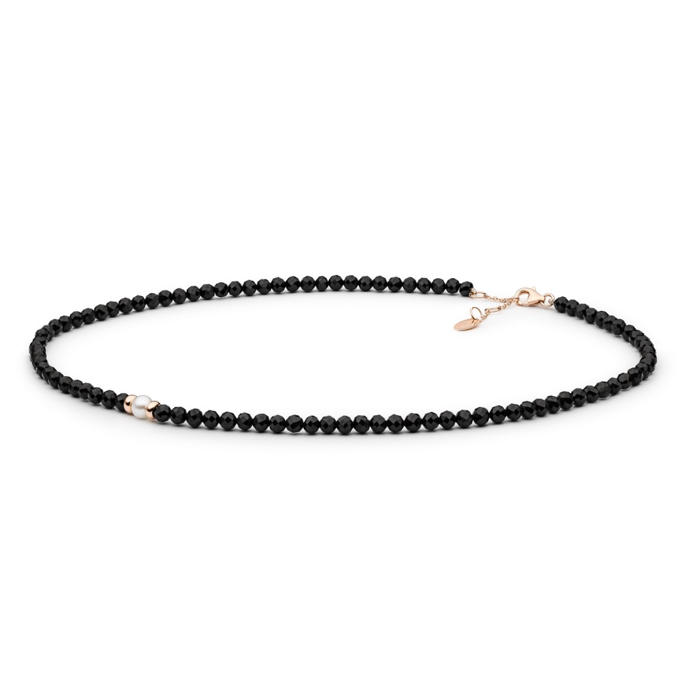 Colier cu perla naturala si spinel cu argint placat cu aur roz 45 cm ...