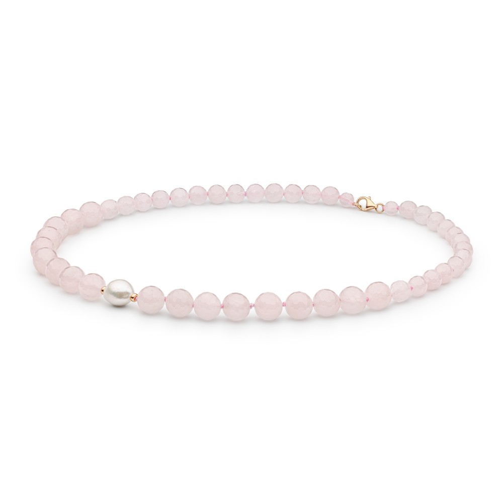 Colier cuart roz cu perla edison si argint placat cu aur roz DiAmanti ...