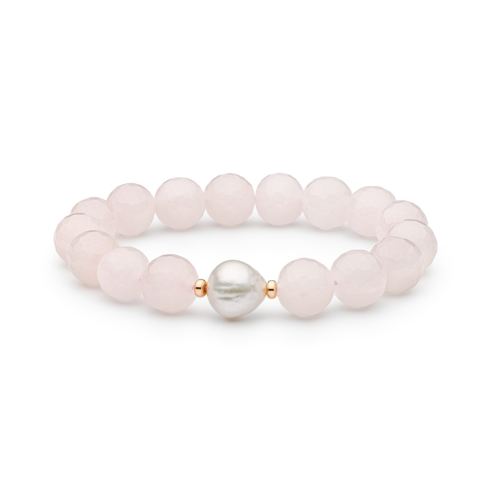 Bratara cuart roz cu perla edison si argint placat cu aur roz DiAmanti ...