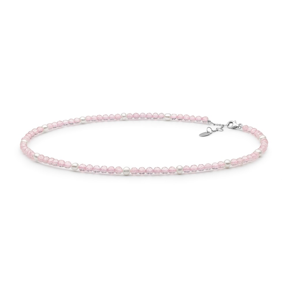 Colier cu perle naturale si cuart roz cu argint 39 cm DiAmanti 232-49-G ...