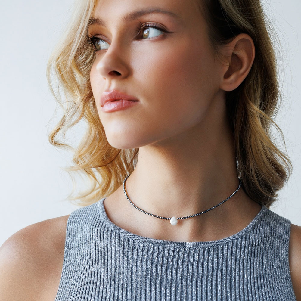 Colier cu perla naturala si terahertz cu argint DiAmanti 234-106-G ...