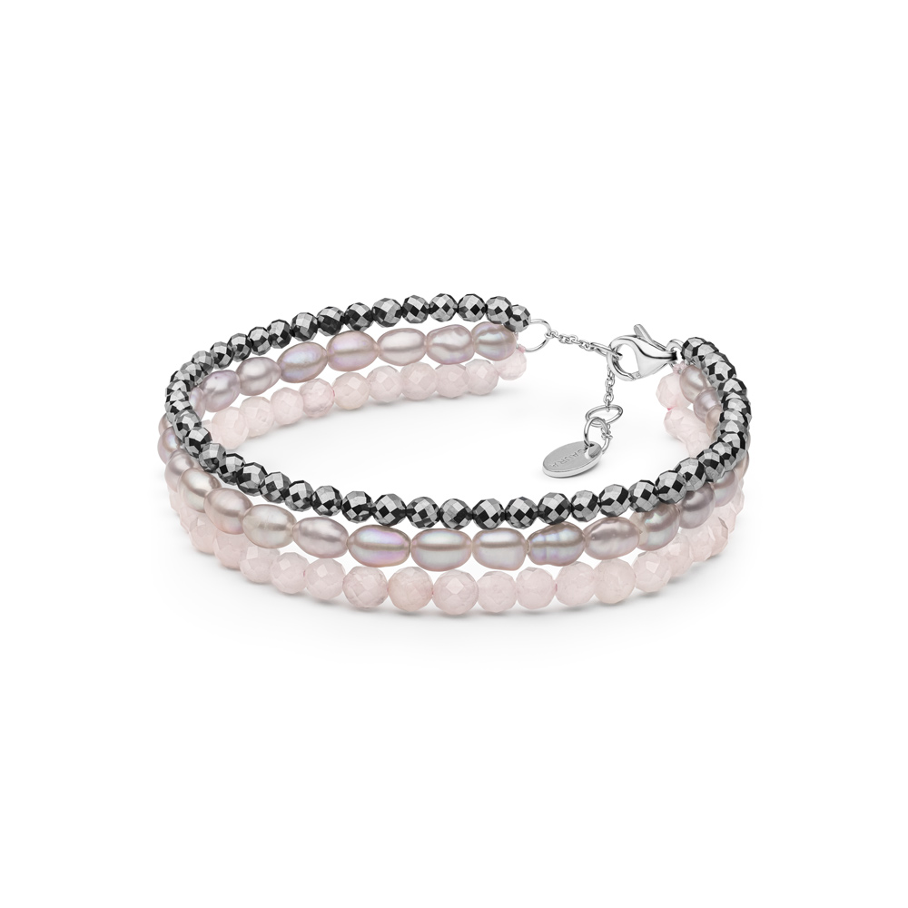 Bratara cu cuart roz, perle naturale si terahertz cu argint DiAmanti ...