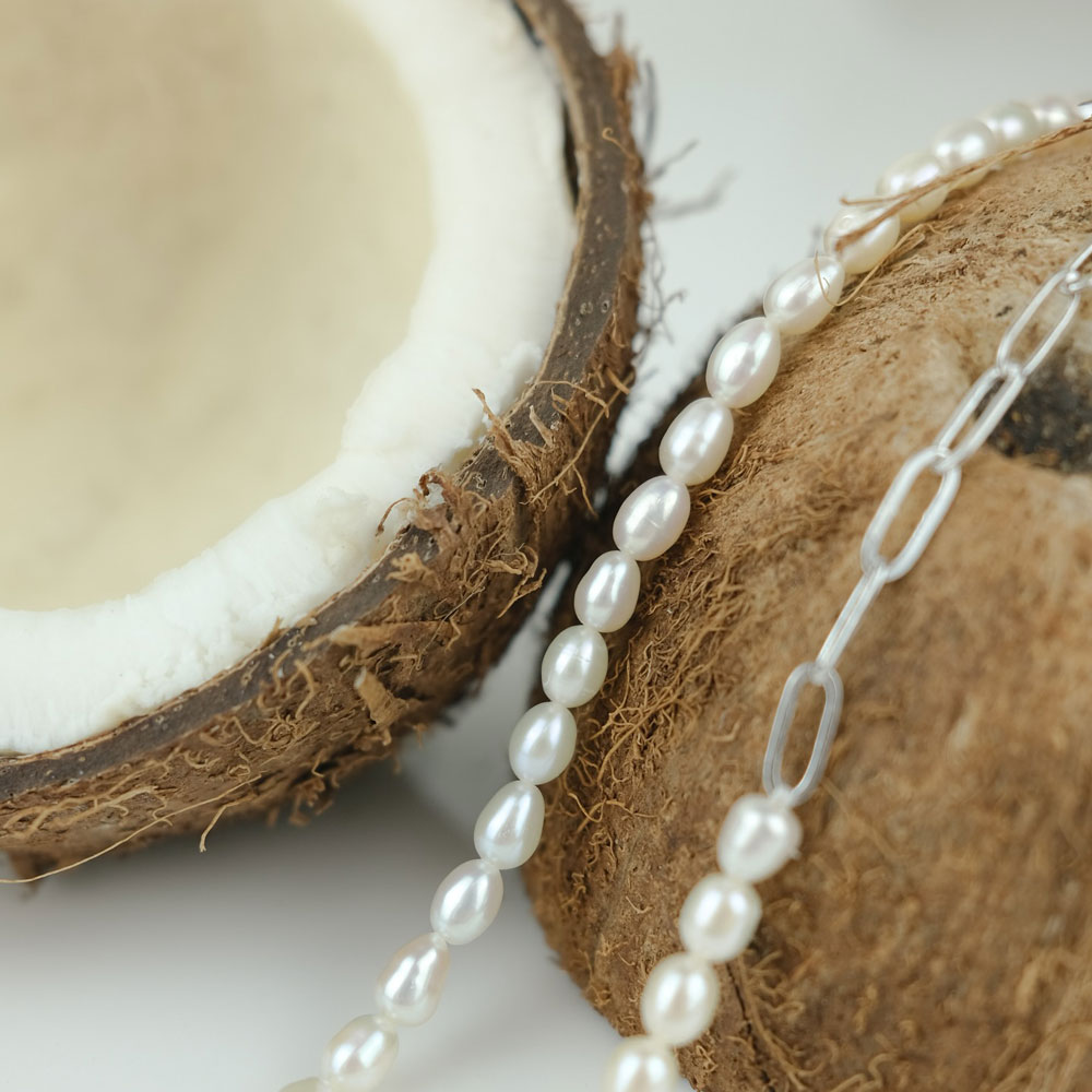 Colier argint cu zale mari si perle naturale albe DiAmanti 242-09_W-G ...