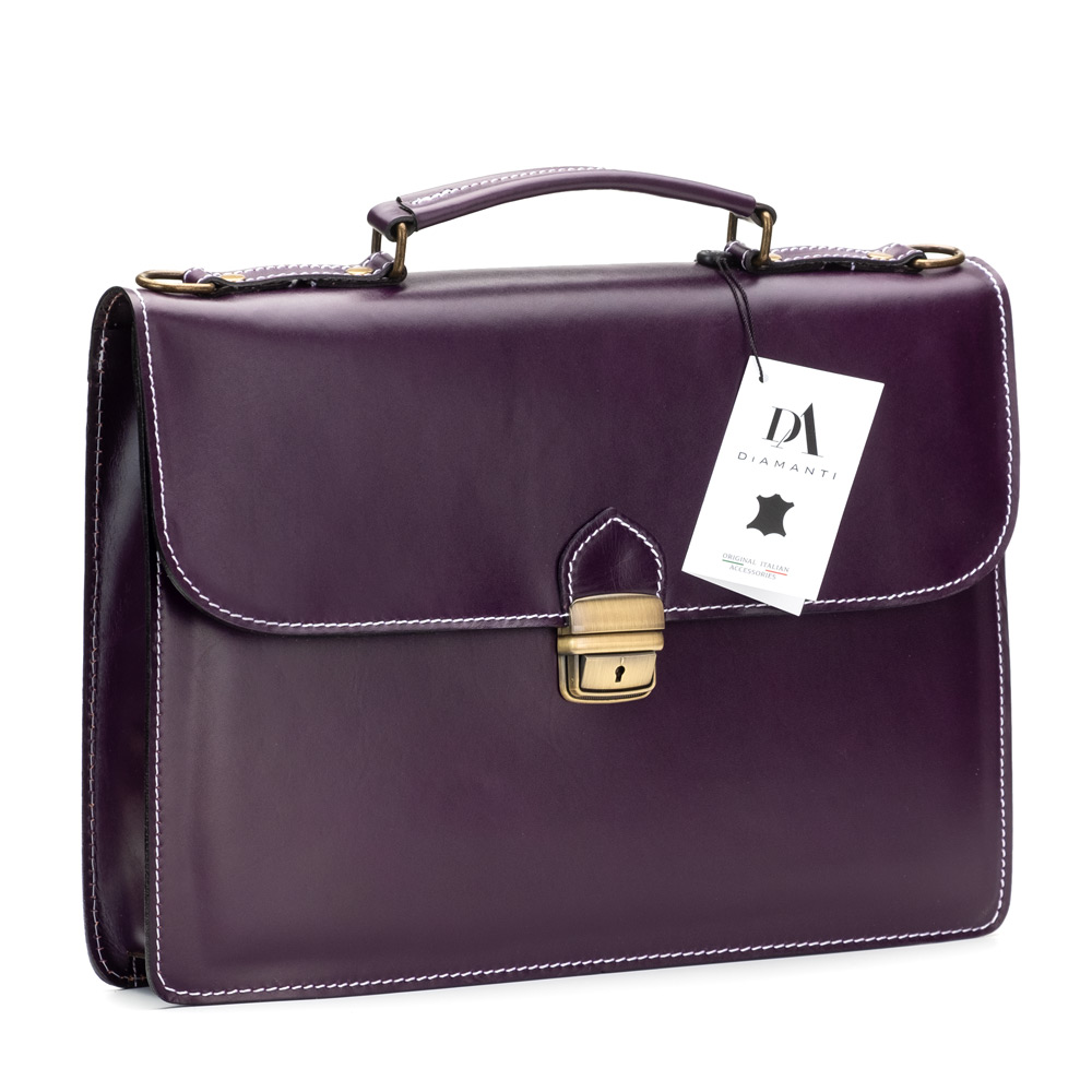 Servieta din piele naturala DiAmanti Trani Violet - DiAmanti.ro