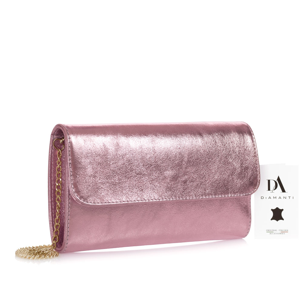 Geanta plic din piele naturala DiAmanti Astrella Roz Lila Metalic ...