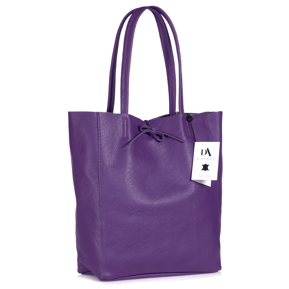 Geanta shopper din piele naturala DiAmanti Luisa Violet - DiAmanti.ro