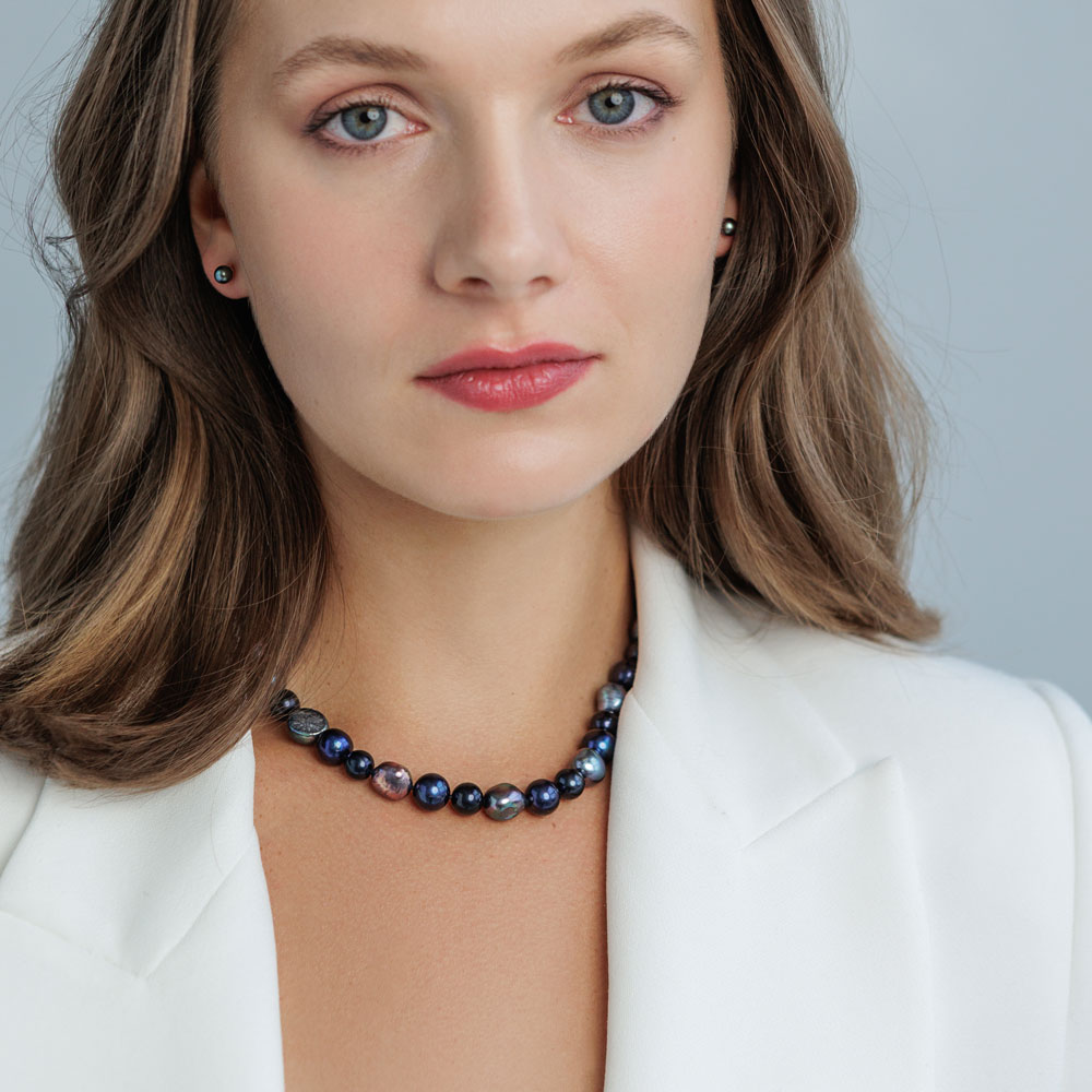 Colier perle naturale negre cu reflexii si argint 45 cm DiAmanti 244-51 ...