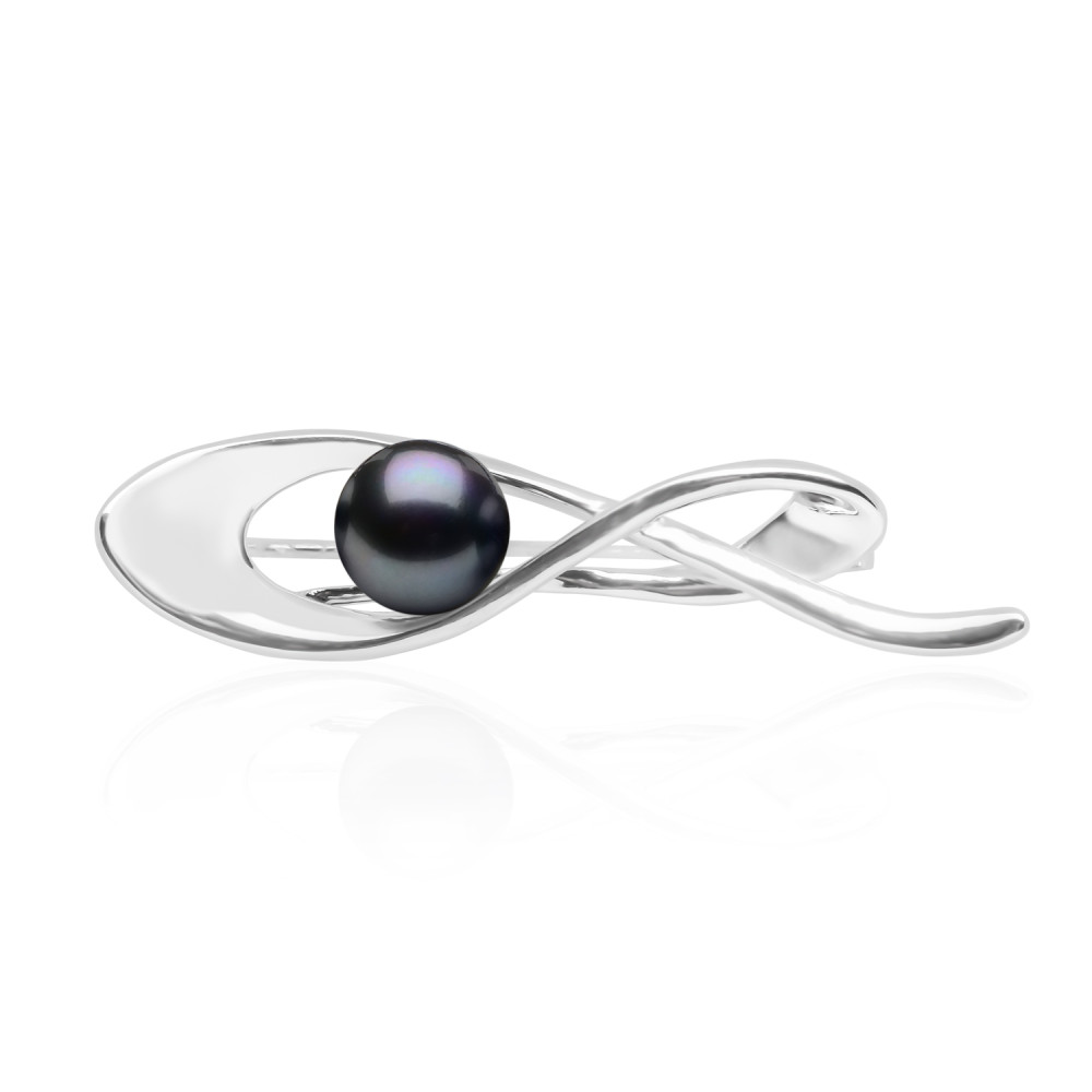 Brosa perla naturala neagra de argint DiAmanti SK18315BR-B-G - Diamanti.ro
