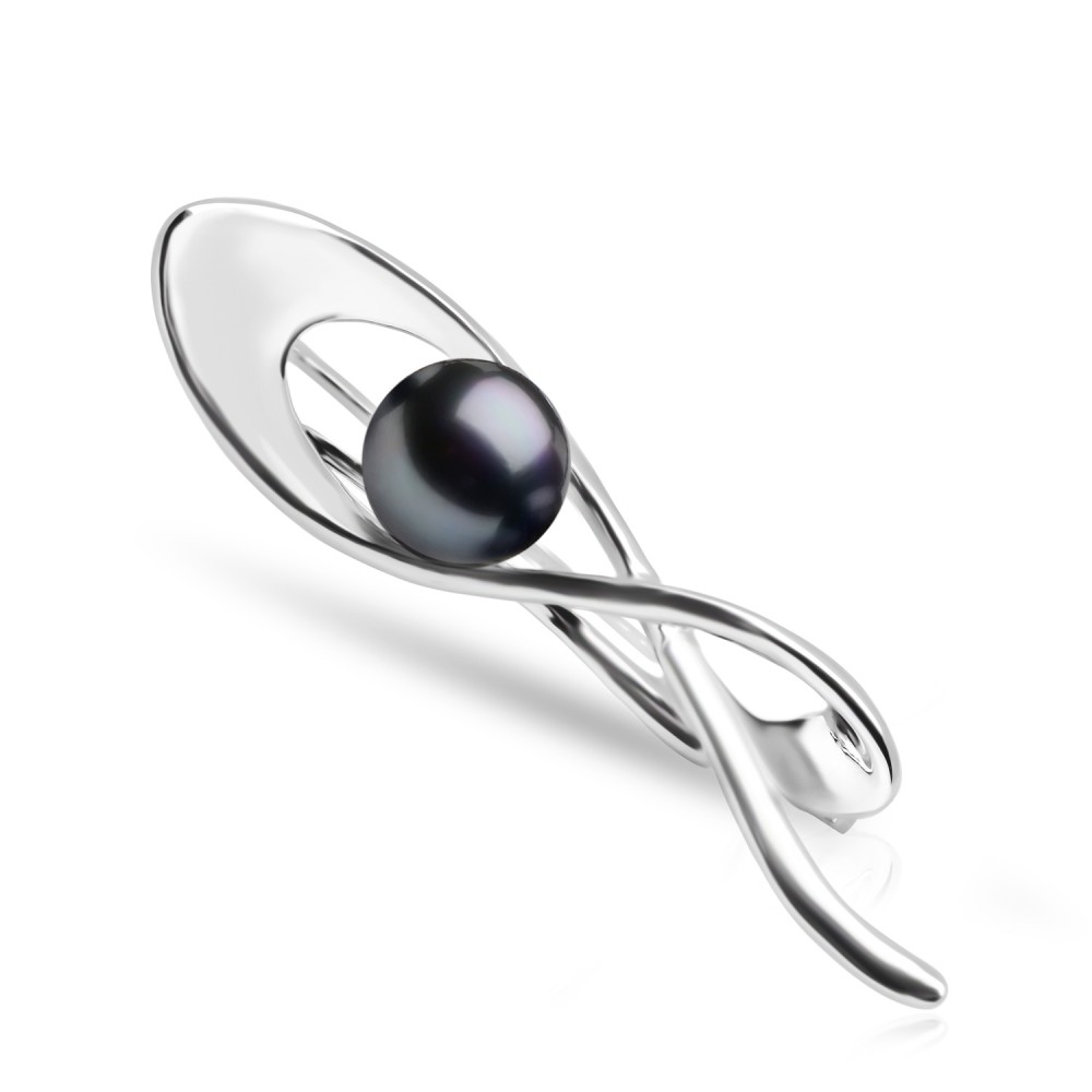 Brosa perla naturala neagra de argint DiAmanti SK18315BR-B-G - Diamanti.ro
