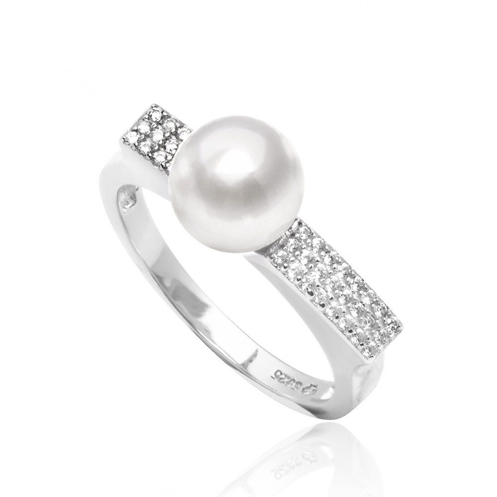 Inel cu perla naturala alba din argint si cristale DiAmanti SK19117R-W ...