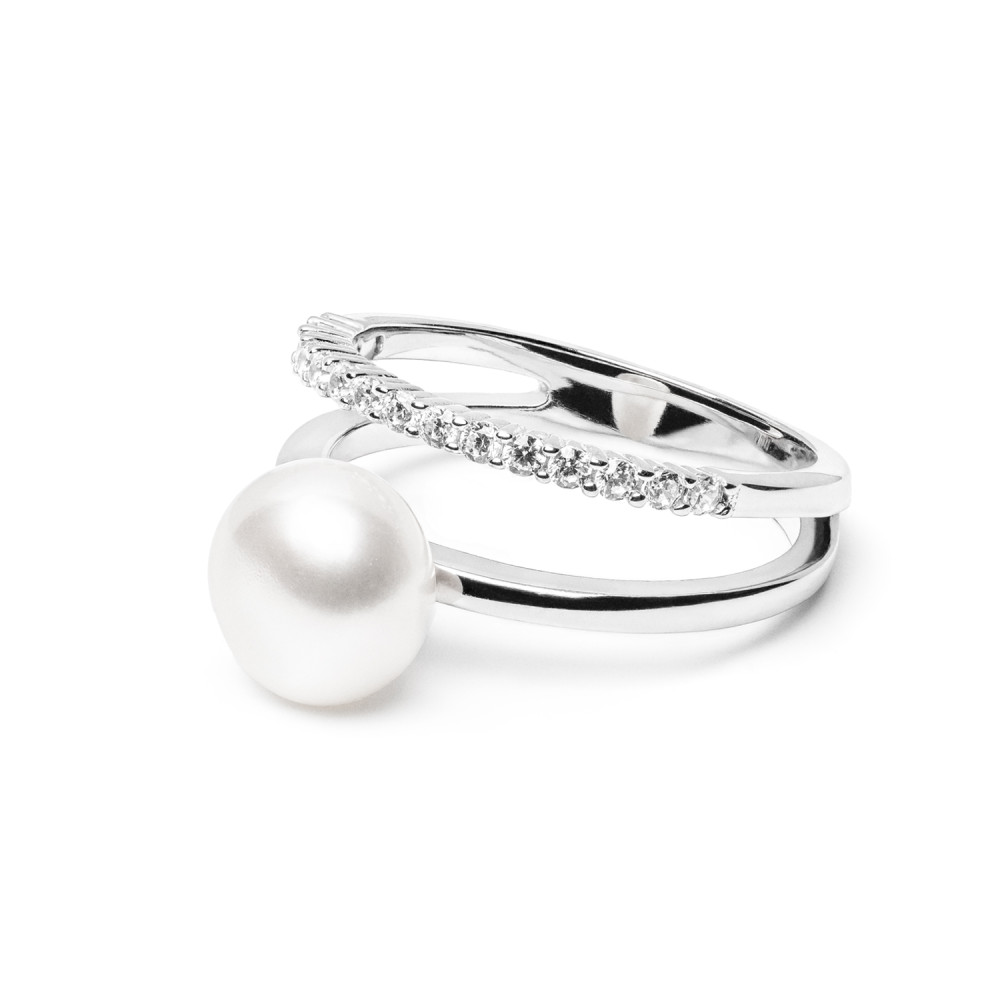 Inel argint cu perla naturala alba si pietre DiAmanti SK19486R_W-G ...