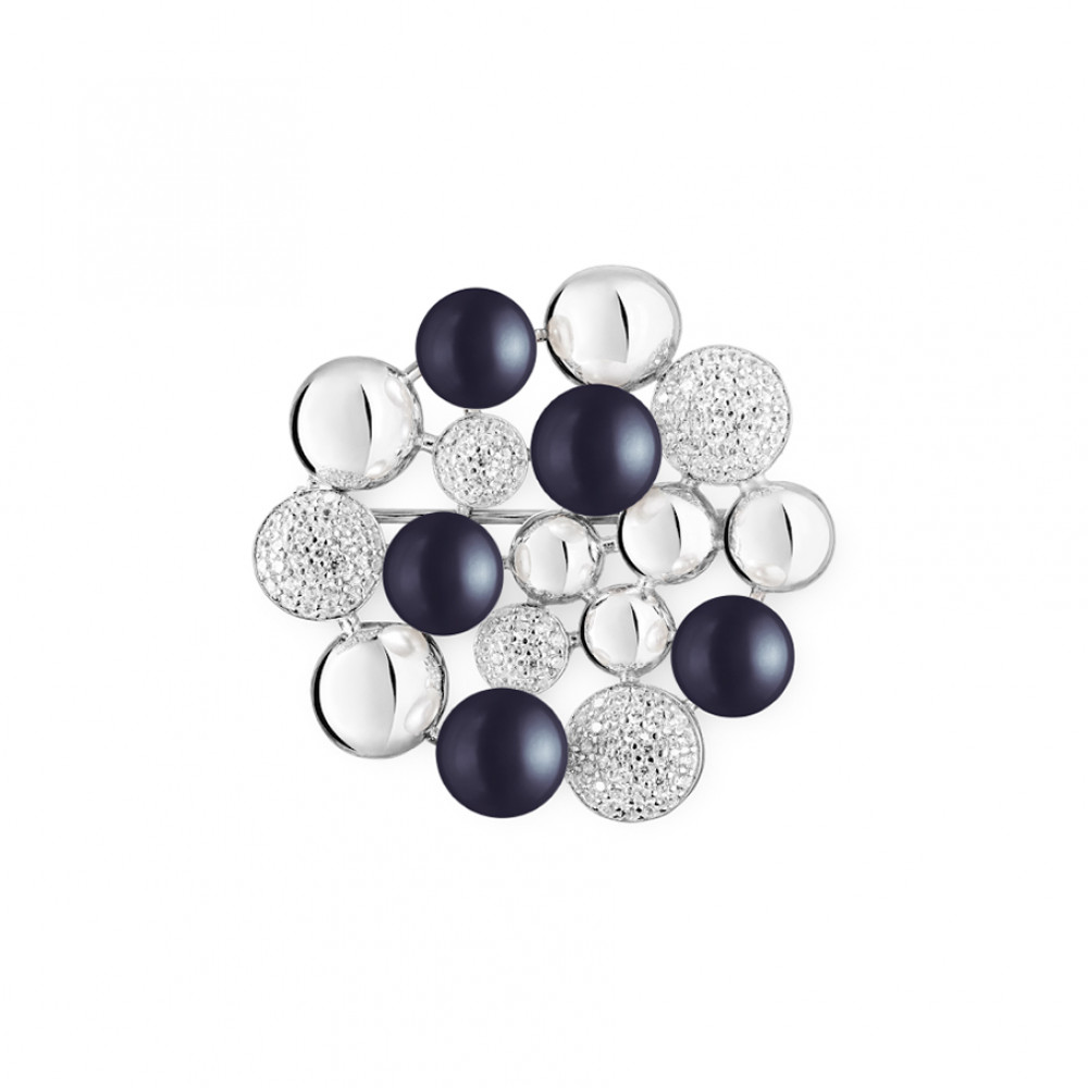 Brosa perle naturale negre de argint cu pietre DiAmanti SK19490BR-B-G ...