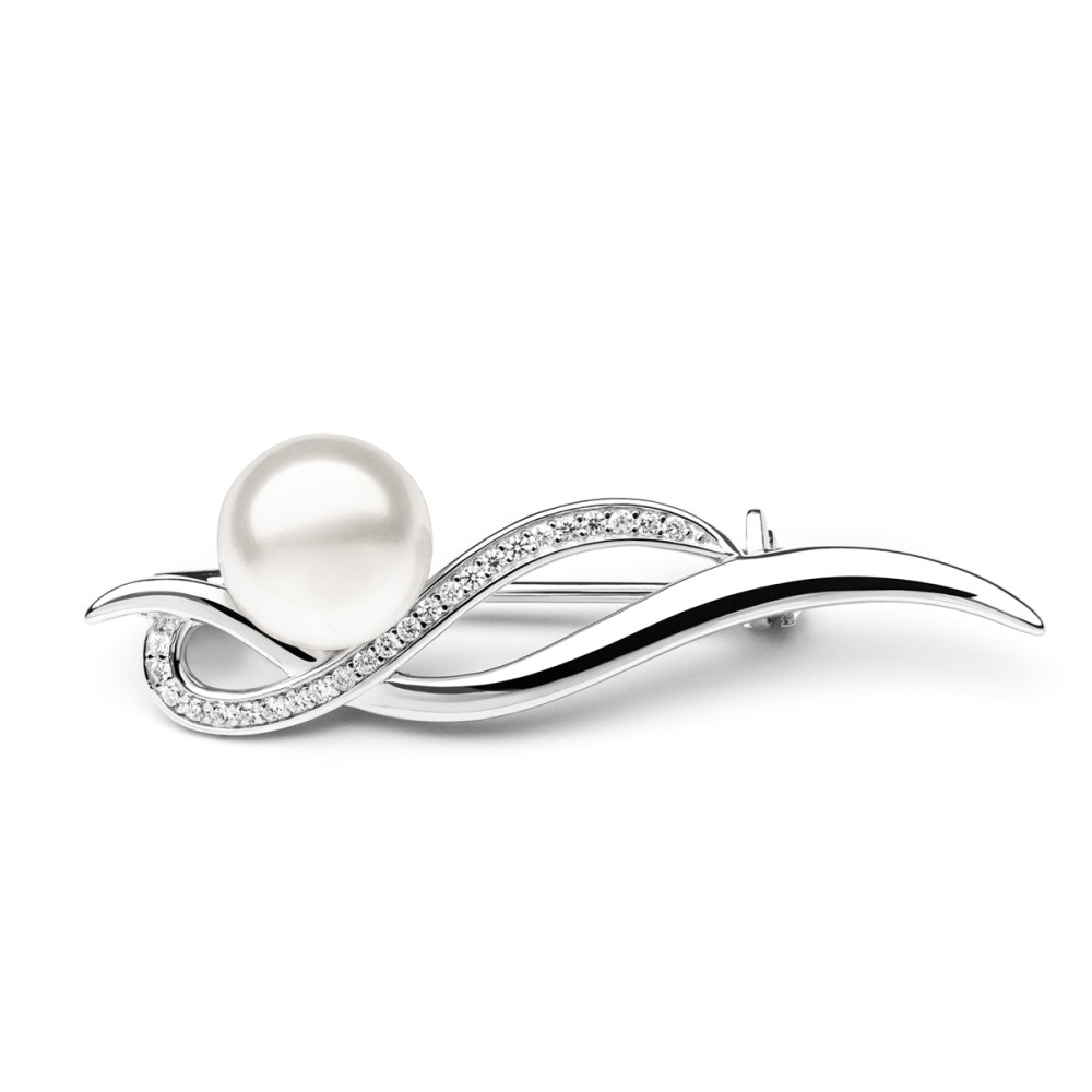 Brosa perla naturala alba din argint DiAmanti SK20225BR-G - Diamanti.ro