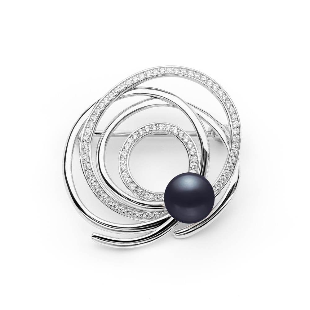 Brosa cu perla naturala neagra de argint cu pietre DiAmanti SK20478BR_B ...