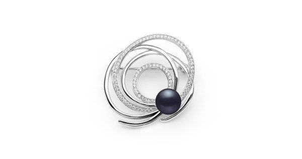 Brosa cu perla naturala neagra de argint cu pietre DiAmanti SK20478BR_B ...