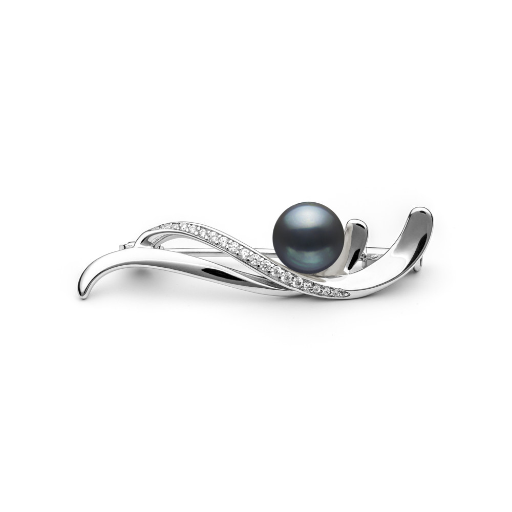Brosa argint cu perla naturala neagra si pietre DiAmanti SK21111BR_B-G ...