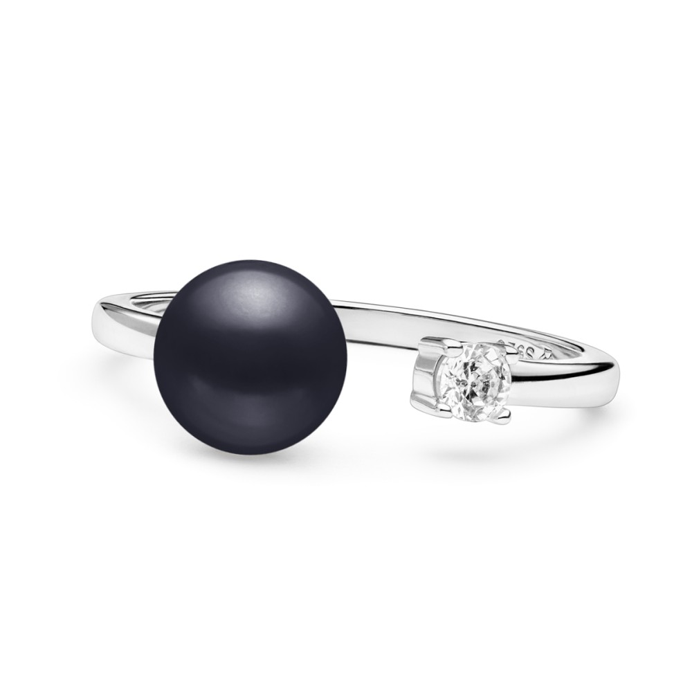 Inel cu perla naturala neagra din argint si cristal DiAmanti SK21479R_B ...