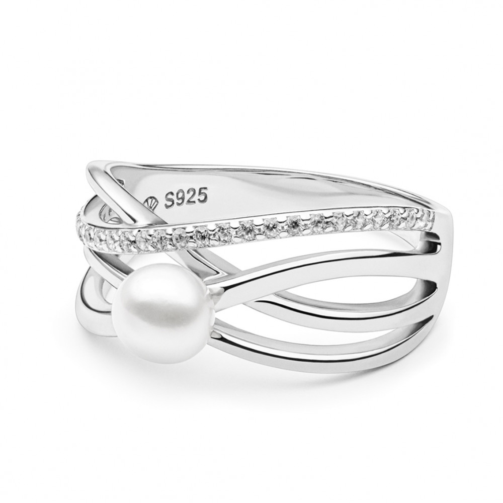 Inel cu perla naturala alba si cristale de argint DiAmanti SK21481R-W-G ...