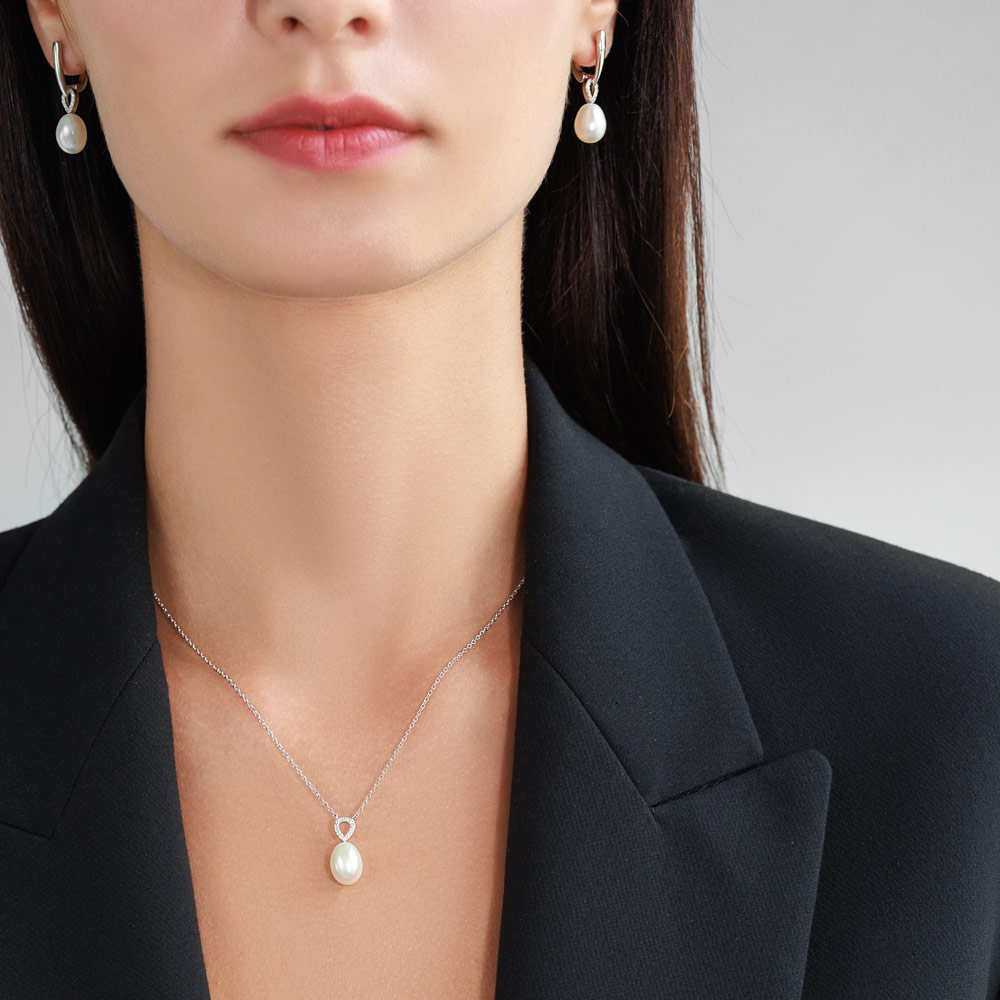 Colier argint cu perla naturala alba si pietre DiAmanti SK22527N_W-G ...