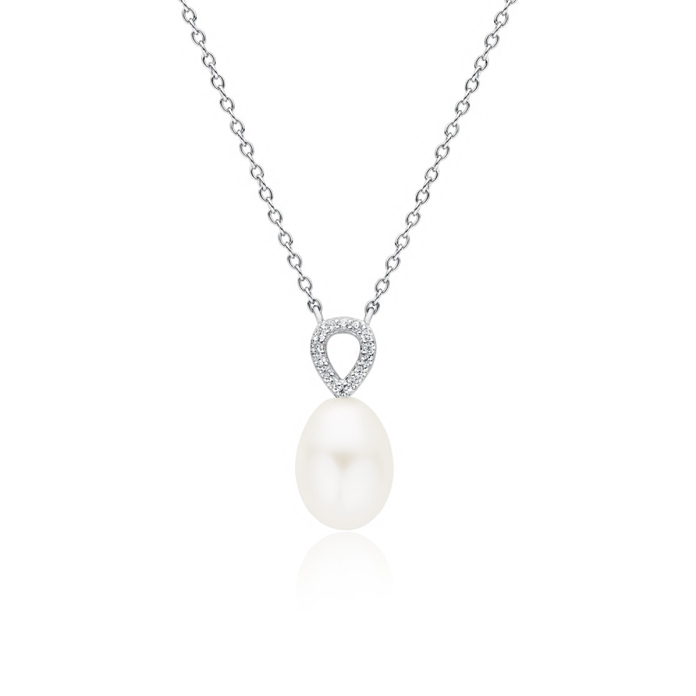 Colier argint cu perla naturala alba si pietre DiAmanti SK22527N_W-G ...