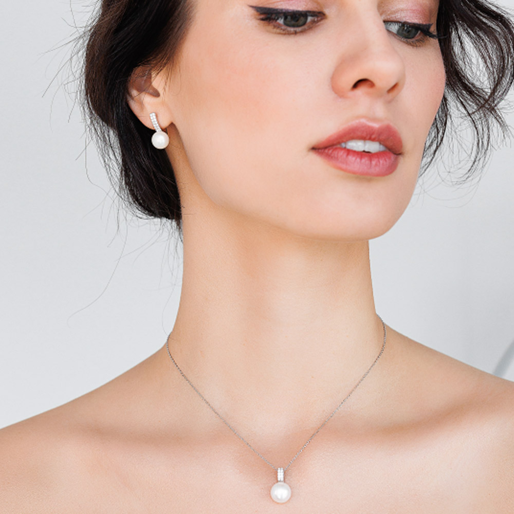 Pandantiv argint cu perla naturala alba si pietre DiAmanti SK23211P_W-G ...