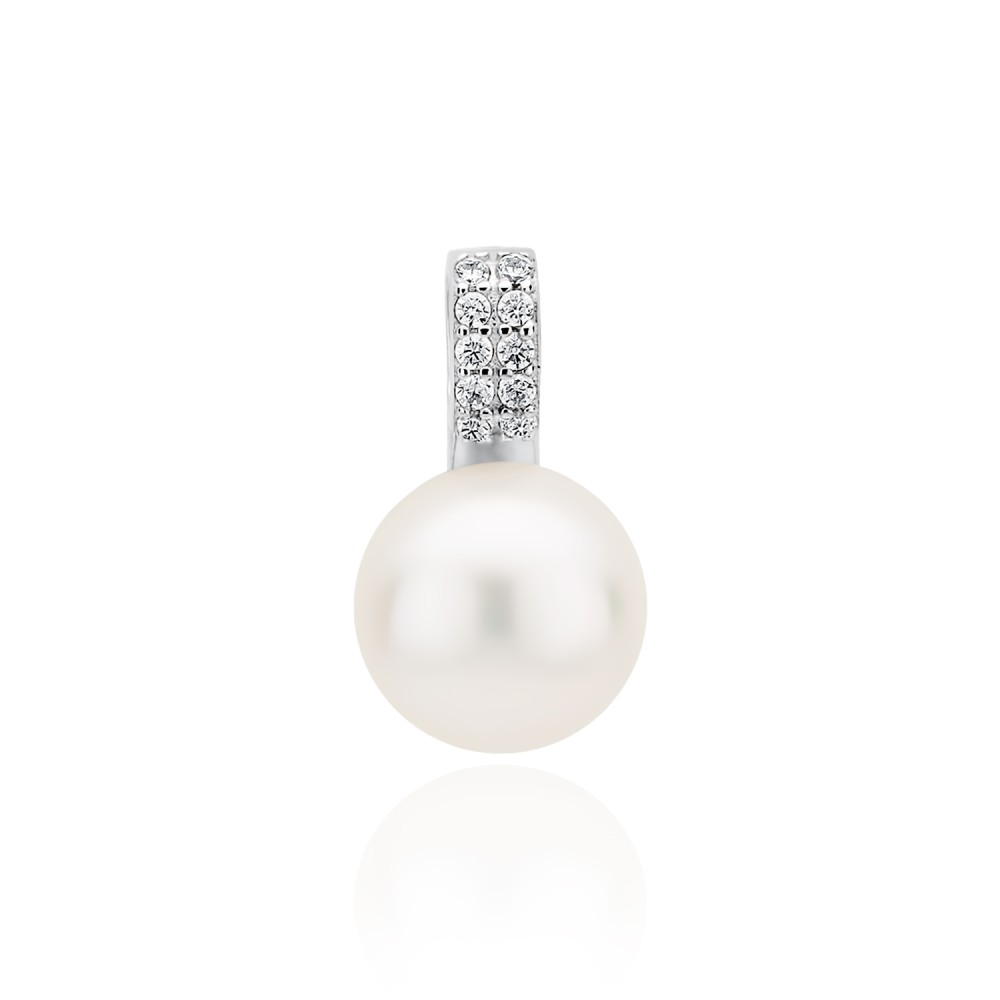 Pandantiv argint cu perla naturala alba si pietre DiAmanti SK23211P_W-G ...