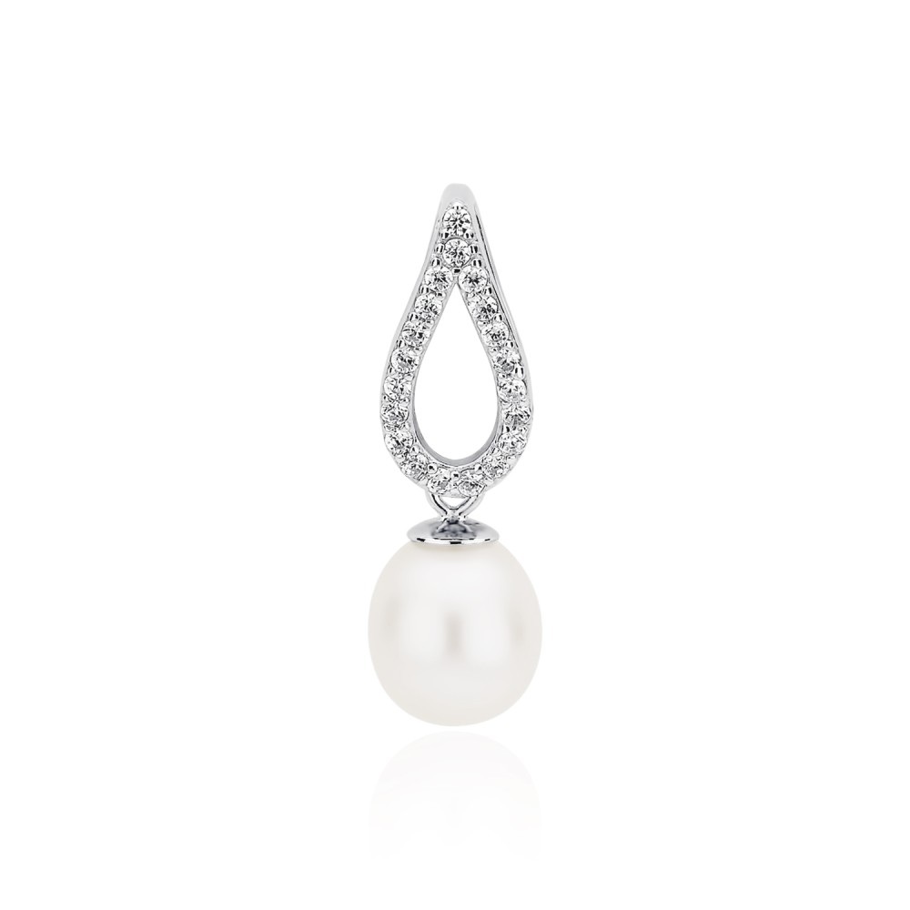 Pandantiv argint cu perla naturala alba si pietre DiAmanti SK23214P_W-G ...