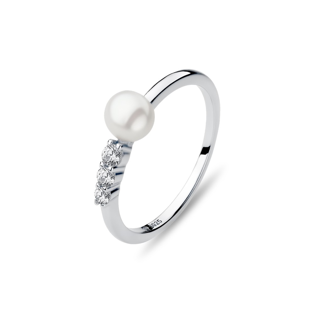 Inel argint cu perla naturala alba si pietre DiAmanti SK23217R_W-G ...