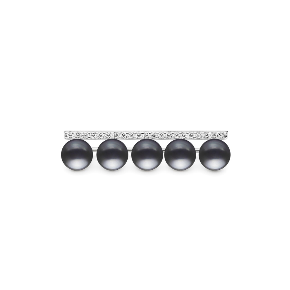 Brosa argint cu perle naturale negre cu reflexii si pietre DiAmanti ...