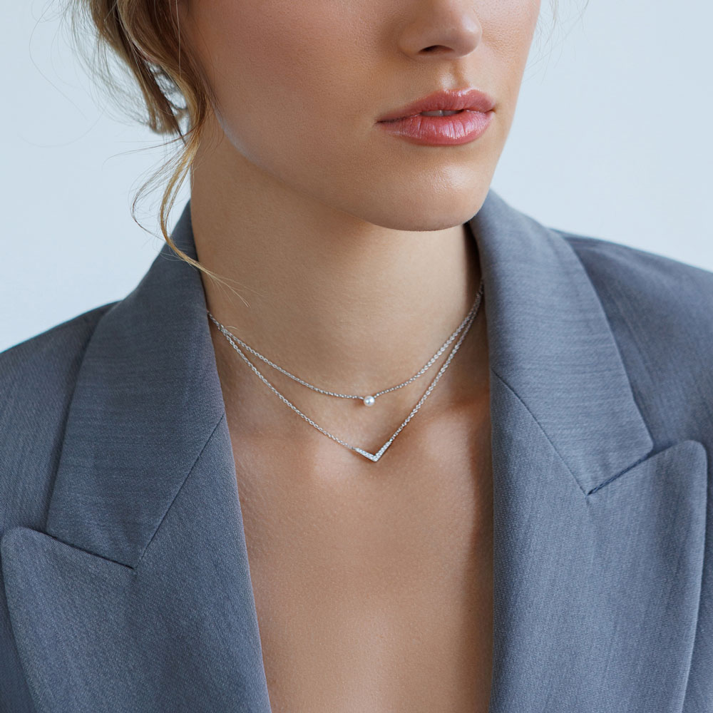 Colier argint cu perla si pandantiv cu pietre DiAmanti SK23493_W-G ...