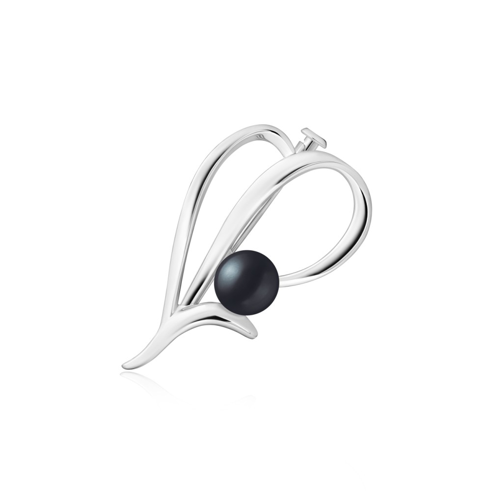 Brosa argint cu perla naturala neagra DiAmanti SK24471BR_B-G - Diamanti.ro