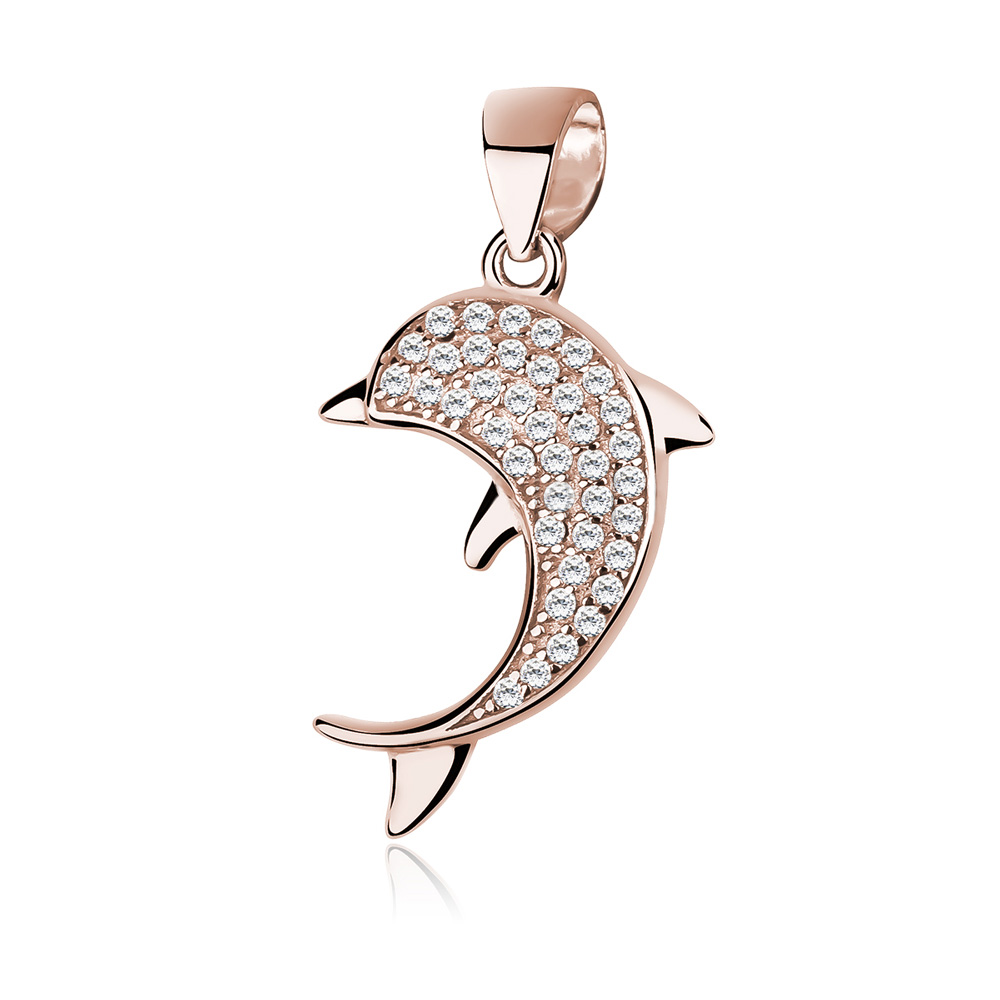 Pandantiv argint placat cu aur roz delfin cu pietre DiAmanti Z1035CRG ...