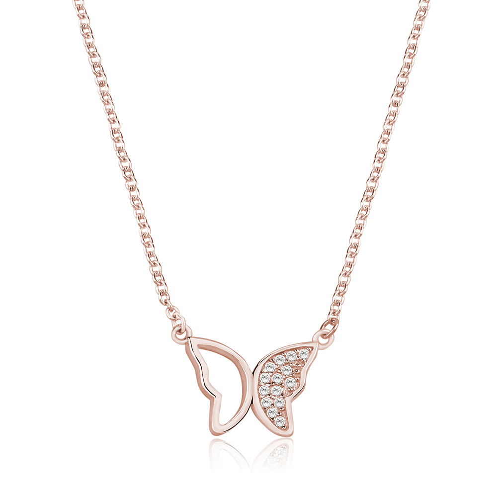 Colier argint placat cu aur roz fluture cu pietre DiAmanti Z1731NRG-DIA ...