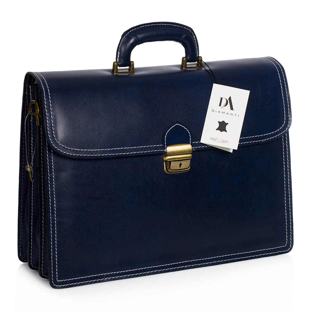 Servieta din piele naturala DiAmanti Catanzaro Albastru Inchis ...