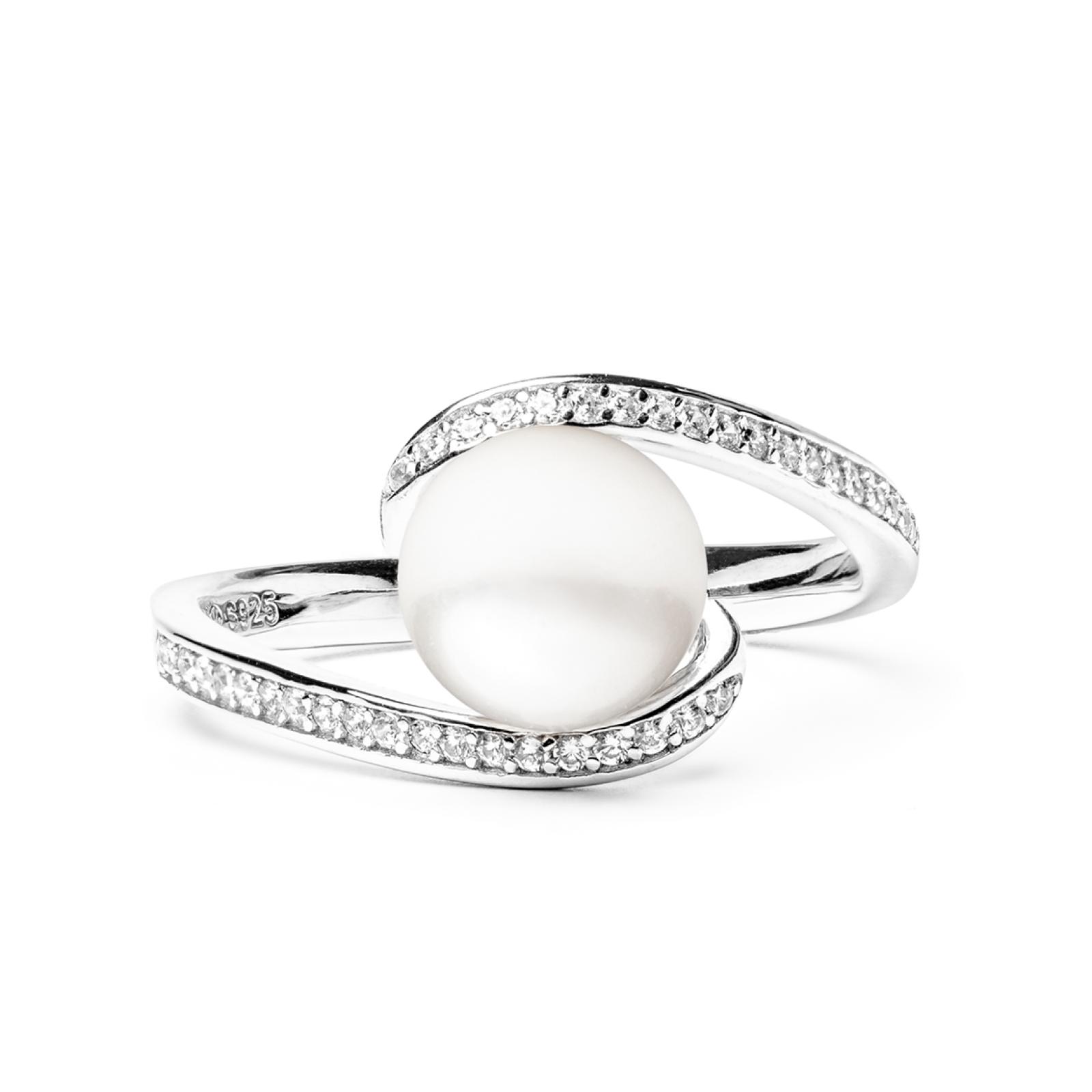 Inel cu perla naturala alba din argint si cristale zirconiu DiAmanti SK19248R-W-G - Diamanti.ro