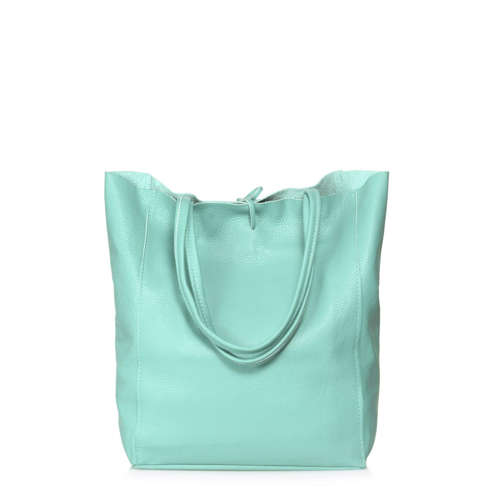 Geanta shopper din piele naturala DiAmanti Luisa Turcoaz Deschis ...