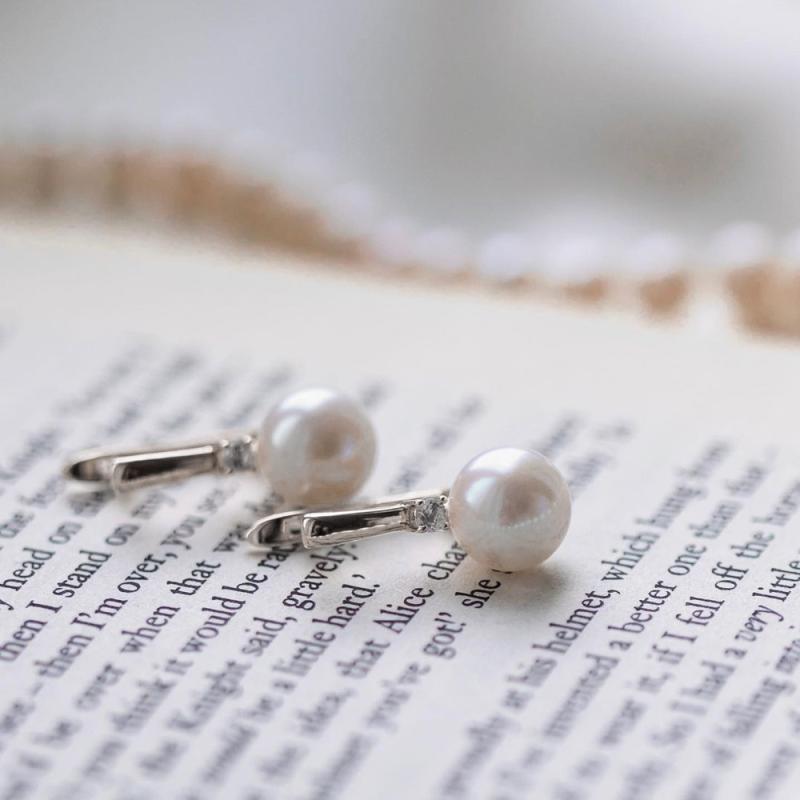 Cercei argint cu perla naturala alba si piatra cu tortita DiAmanti SK21215EL_W-G - Diamanti.ro