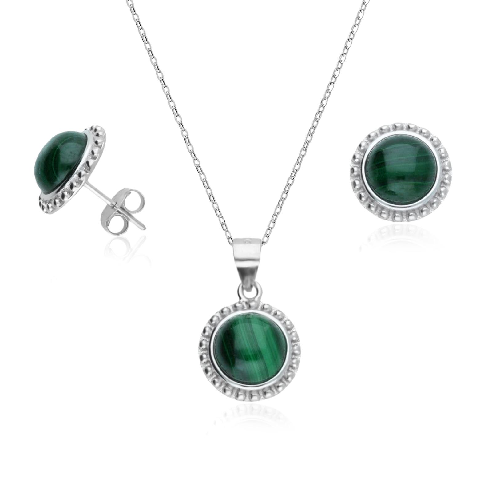Set argint cercei si lantisor cu malachit DiAmanti AE21716-S-AS - Diamanti.ro