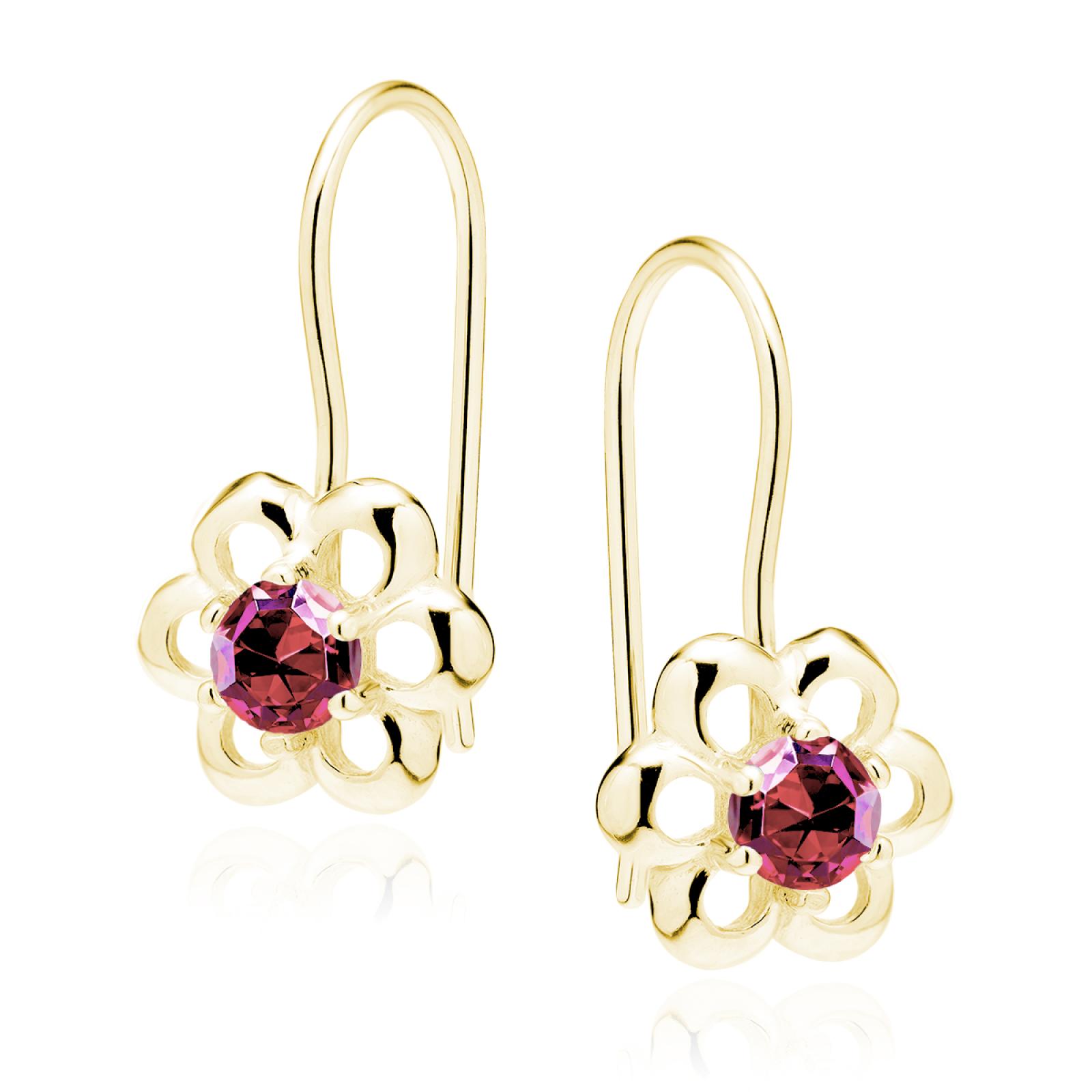 Cercei argint placati cu aur galben floare cu pietre rosii si tortita ...